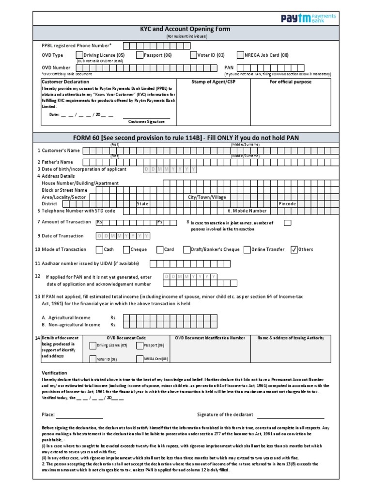 Paytm KYC Form and Requirements Guide | PDF | Payments | Government