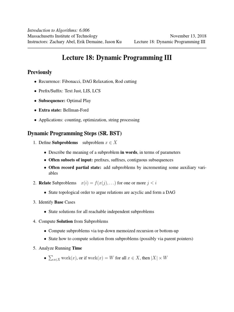 MIT 6.006 Lecture 18: Dynamic Programming III | PDF | Dynamic Programming | Recursion