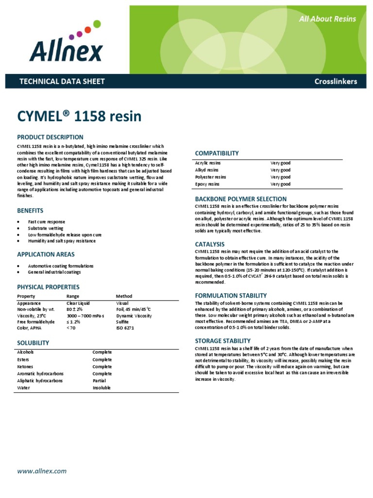 Cymel 1158 | PDF | Cross Link | Catalysis