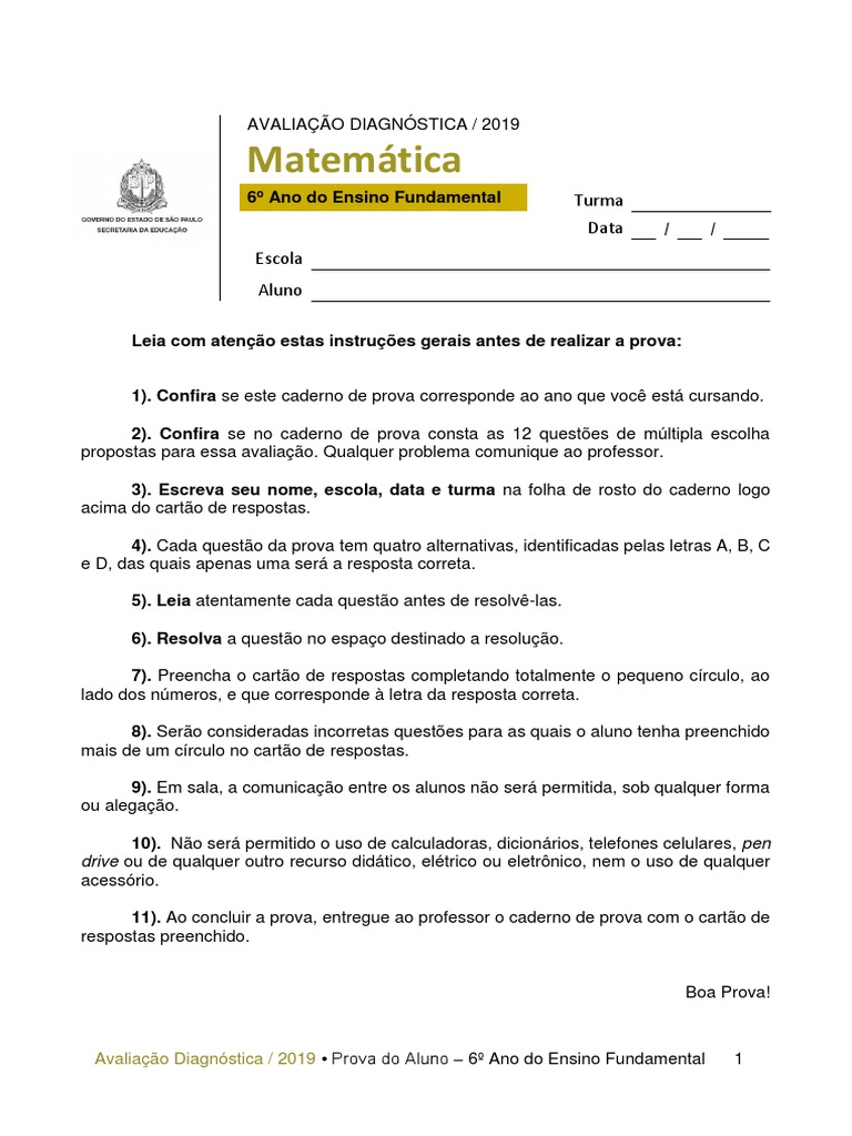 ADE - Matemática - 6º Ano Do Ensino Fundamental | PDF | Escolas ...