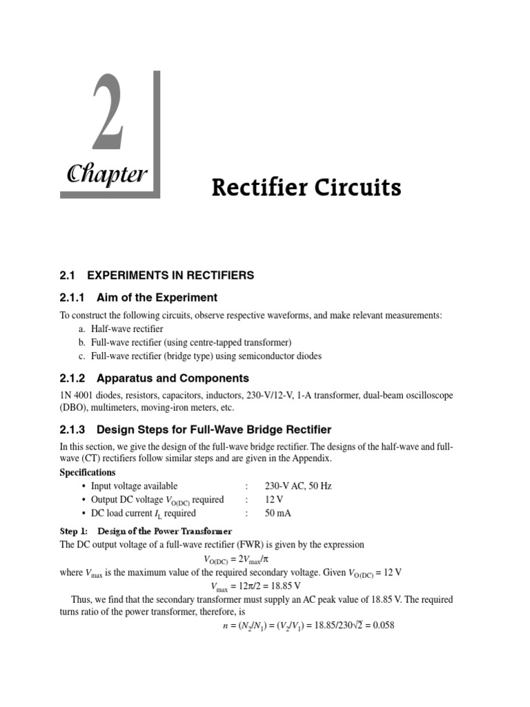 Rectifier Circuits: 2.1 Experiments in Rectifiers 2.1.1 Aim of The ...