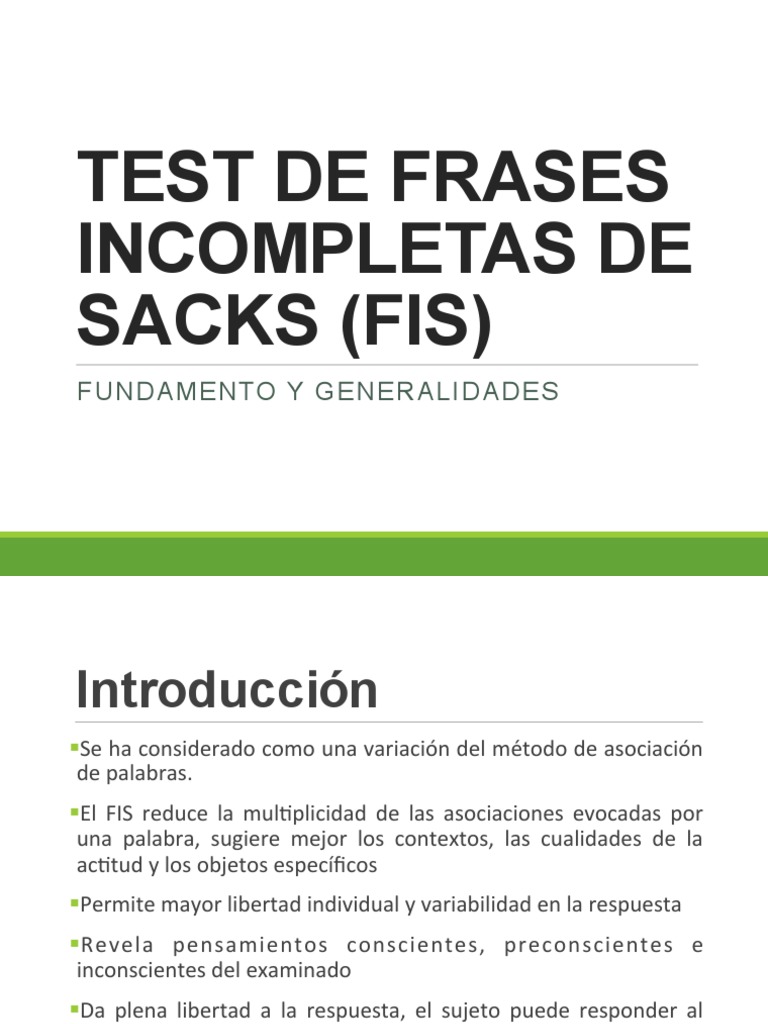 Test De Frases Incompletas De Sacks (Fis): Fundamento Y Generalidades ...