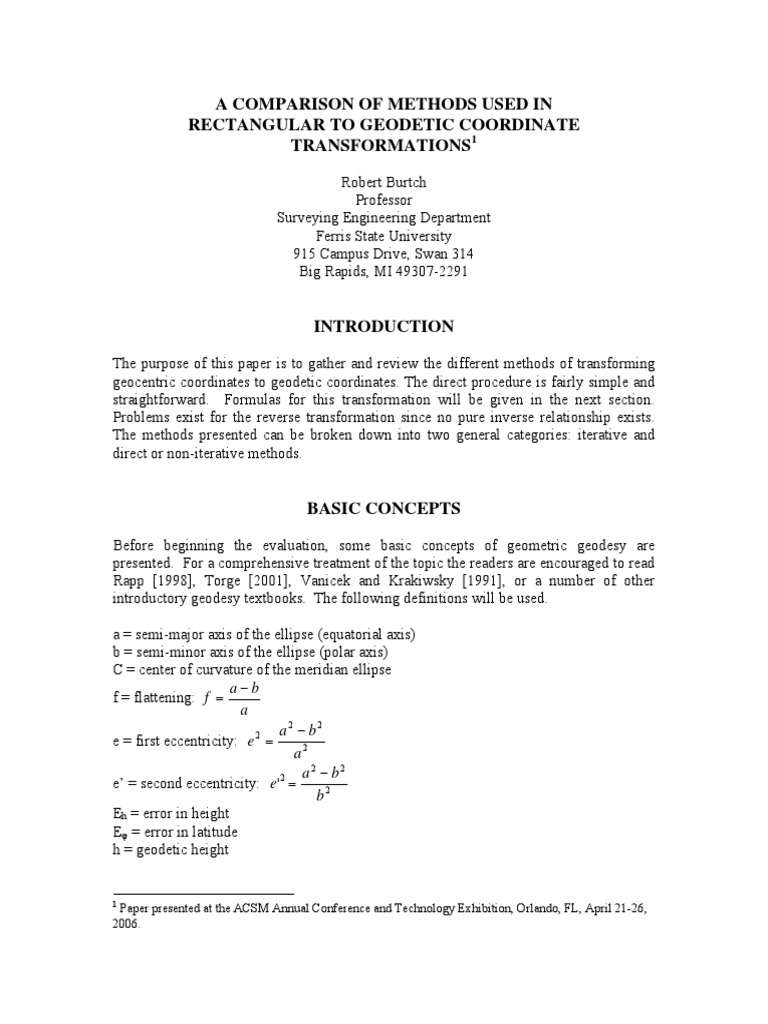 Coordinate Transformation Methods Review Pdf Latitude Geodesy