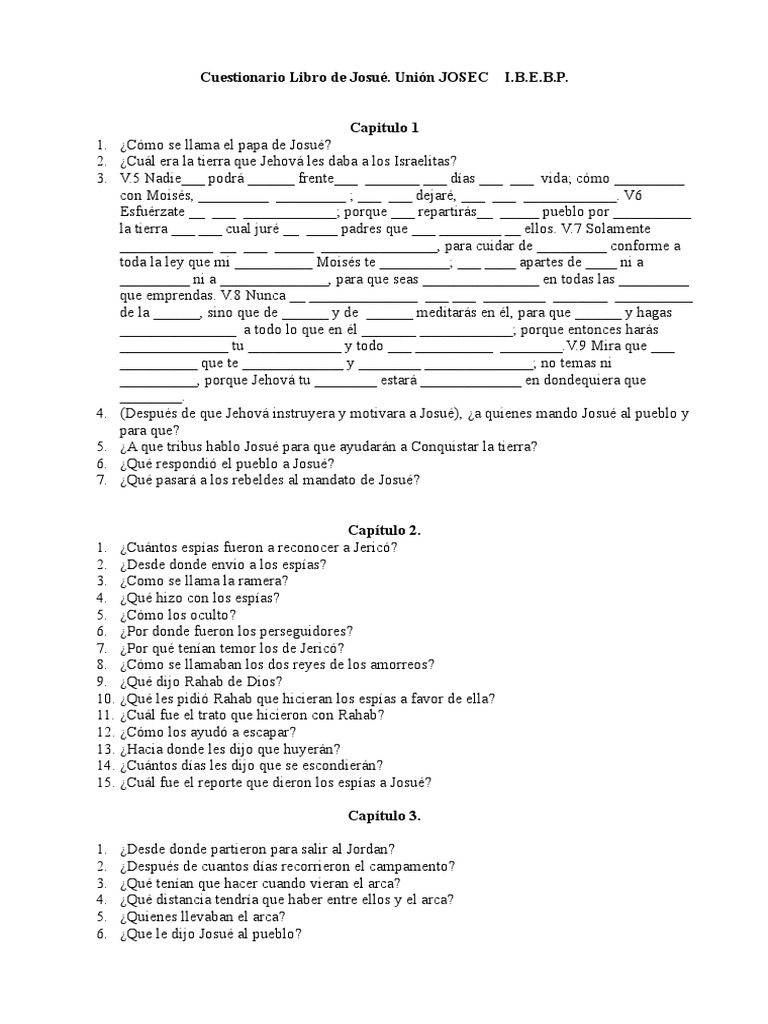 Cuestionario Del Libro de Josué. | PDF | Joshua | Moisés