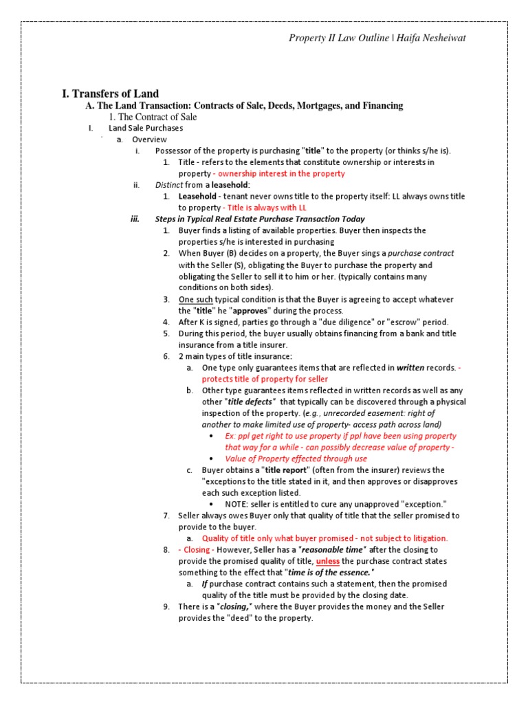 Property Law Outline: Land Transfers & SOF | PDF | Deed | Estoppel