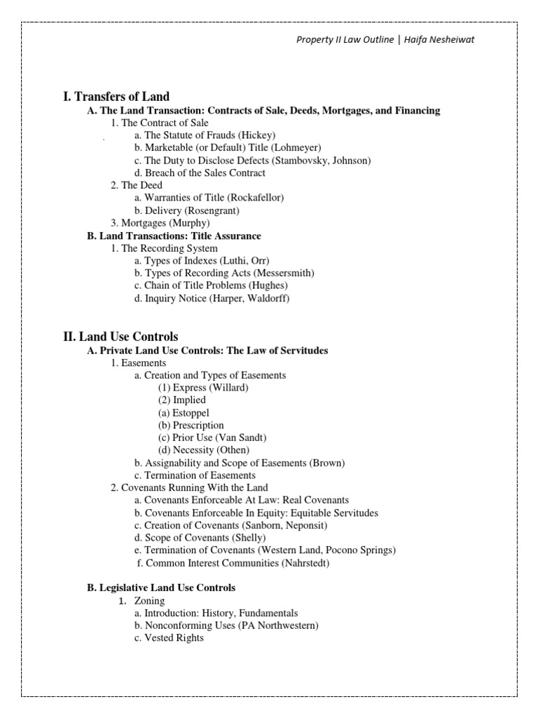 I. Transfers of Land: A. The Land Transaction: Contracts of Sale, Deeds ...
