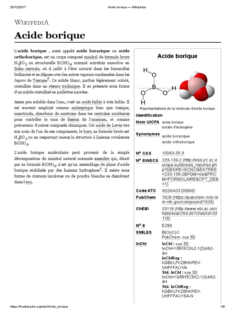 Acide Borique | PDF | Chimie | Sciences physiques