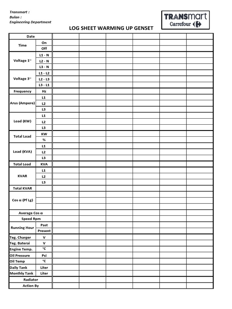 Log Sheet for Genset Warm-Up | PDF | Computers