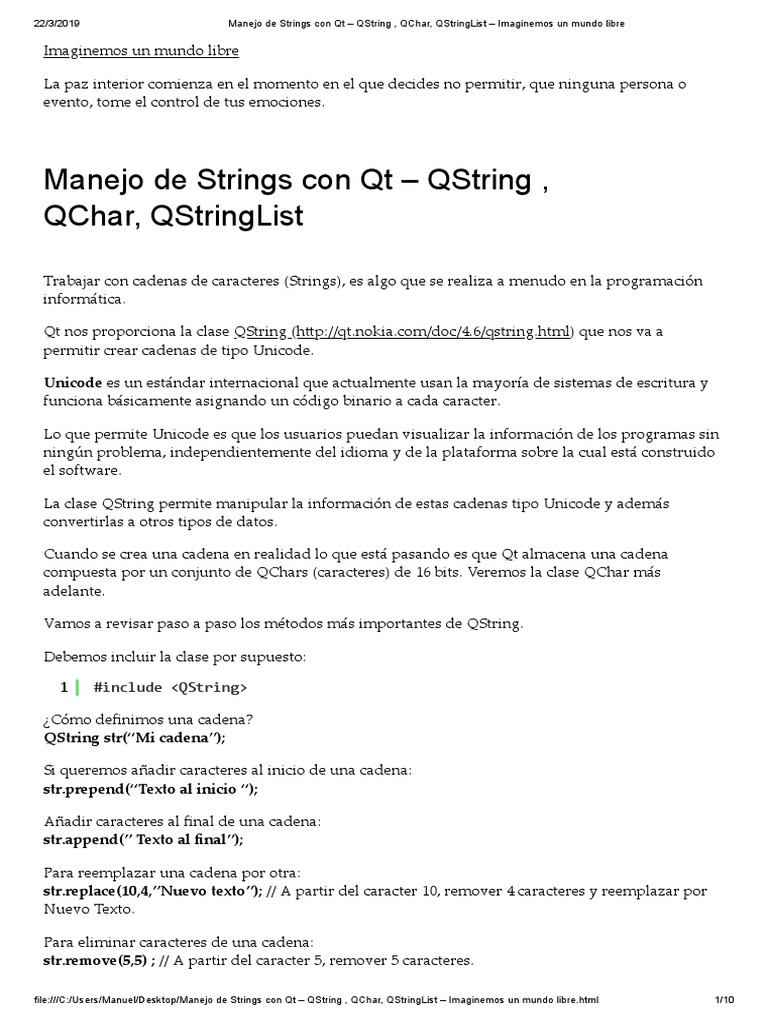 Manejo de Strings Con QT | PDF | Ascii | Codificación de caracteres