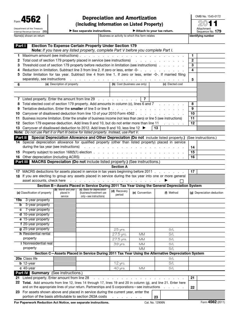 Form - 4562 PDF | Download Free PDF | Depreciation | Tax Deduction