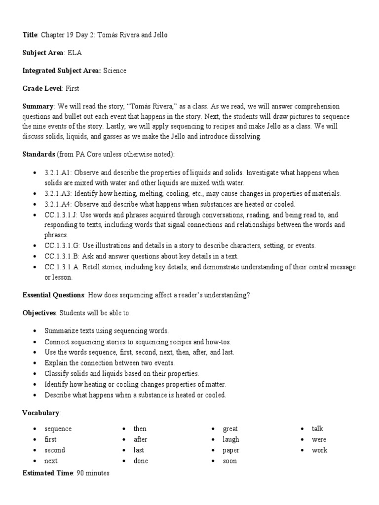 Tomas Rivera and Jello | PDF | Reading Comprehension | Communication