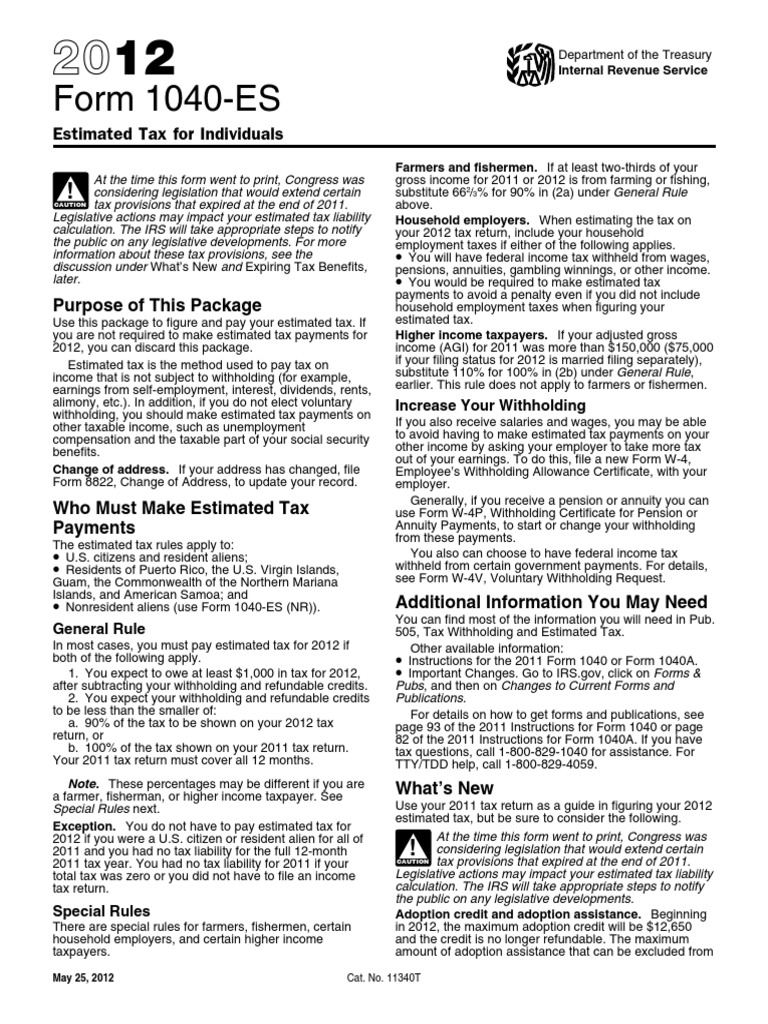 Form - 1040 - ES PDF | PDF | Withholding Tax | Social Security (United ...