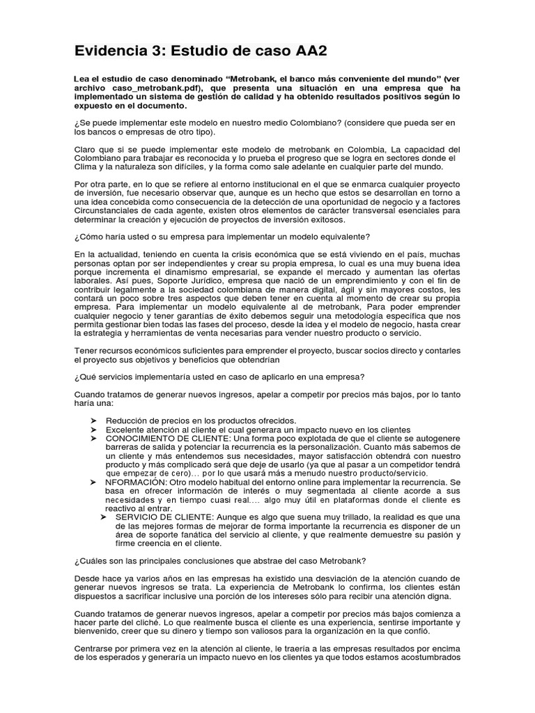 Evidencia 3 Estudio de Caso AA2 | PDF | Cliente | Caso de estudio