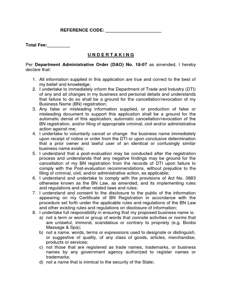 Business Name Undertaking Agreement | PDF | Personally Identifiable ...