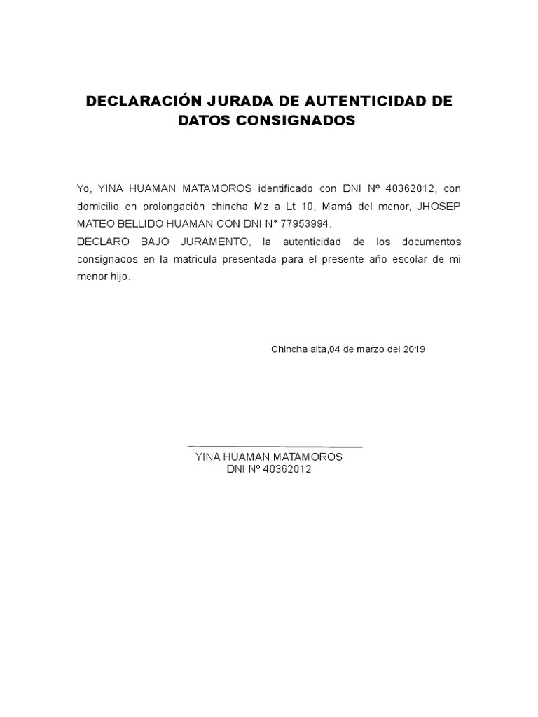 DECLARACION JURADA Veracidad de Documentos 33 | PDF