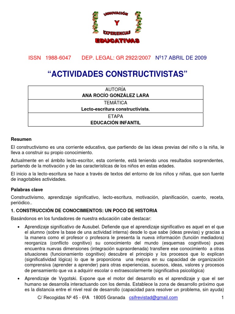 Ejemplos de Actividades Constructivistas | PDF | Constructivismo (filosofía de la educación ...