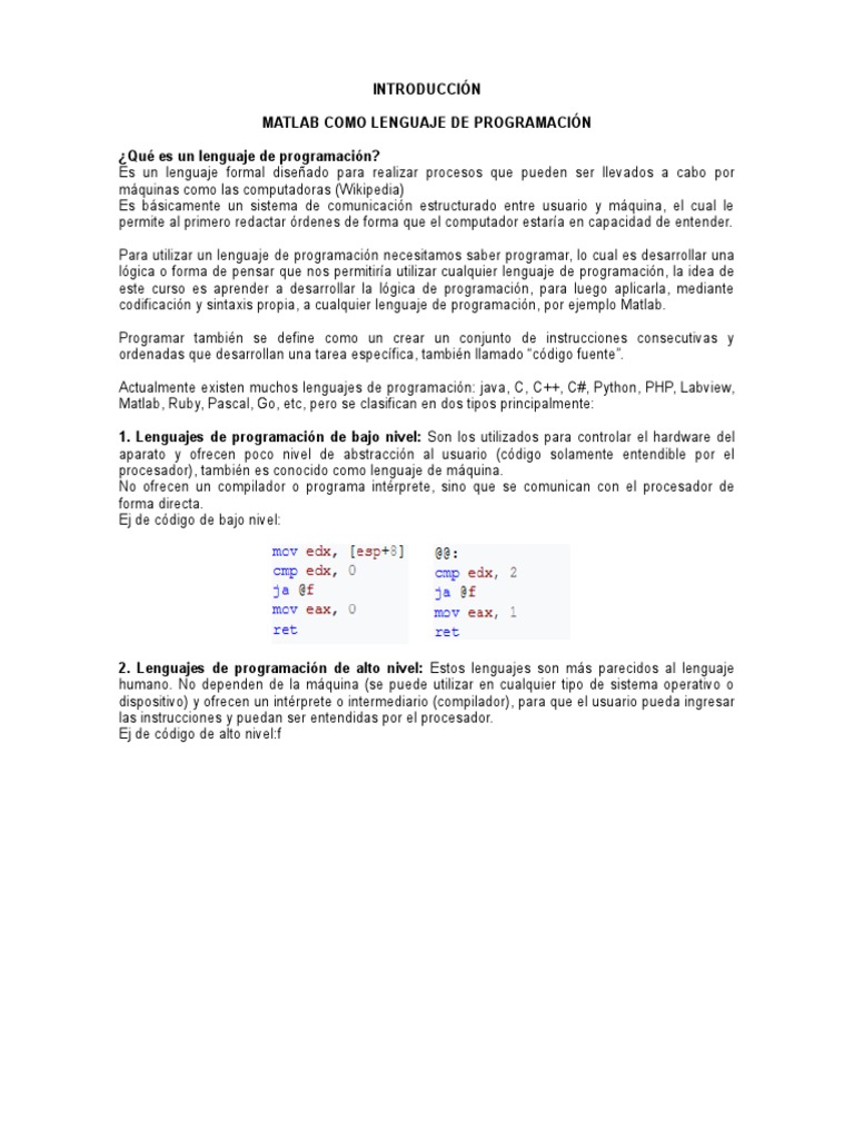 MATLAB: Programación y Algoritmos | PDF | Lenguaje de programación | Programación de computadoras