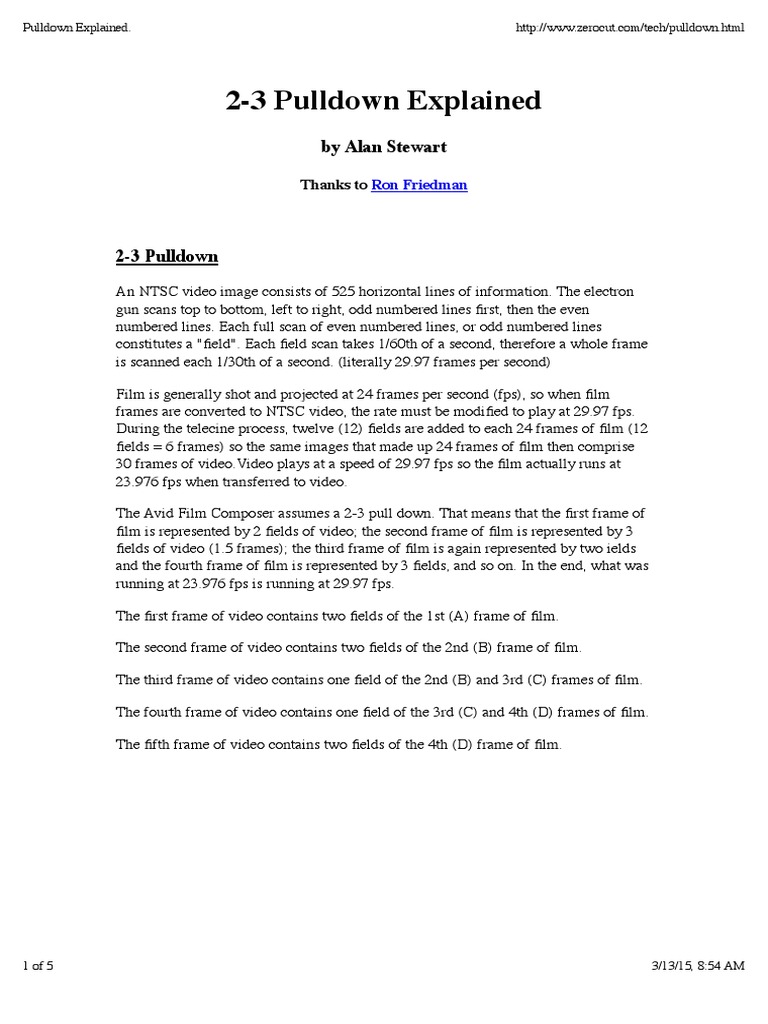 2-3 Pulldown in NTSC Video | PDF | Film Frame | Frame Rate