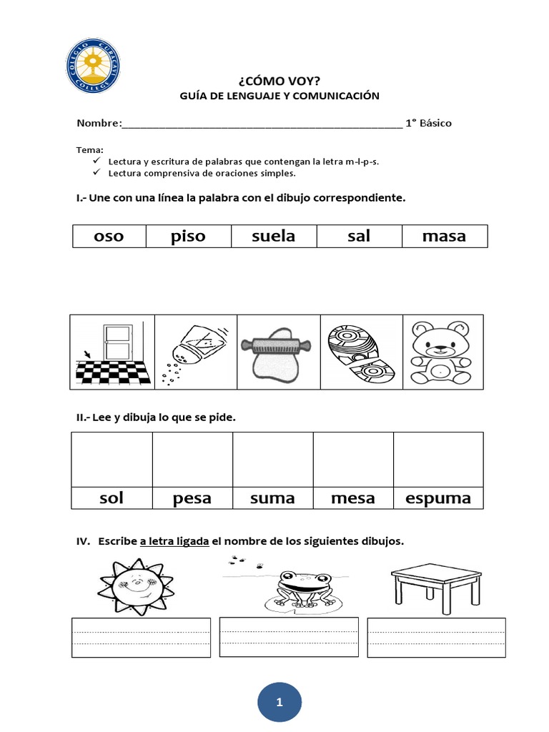 Actividades de Lectoescritura para 1° Básico | PDF | Artes del Lenguaje ...