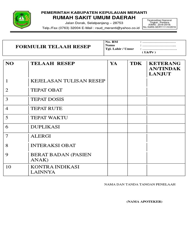 Form Telaah Resep | PDF
