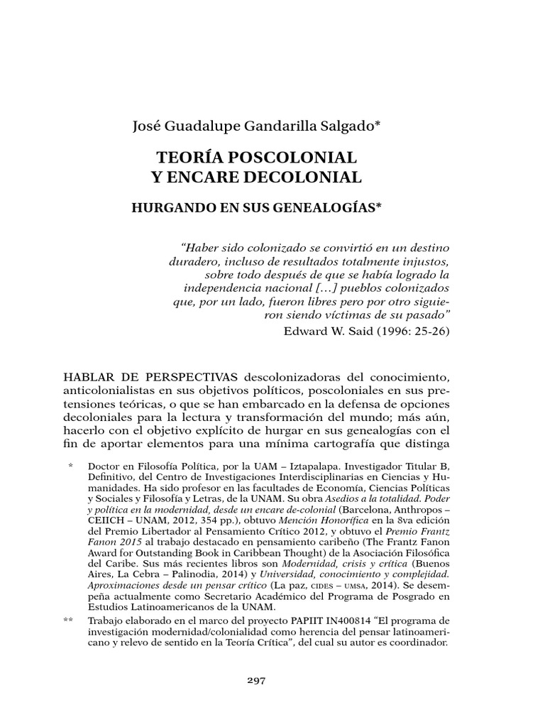 Teoría Poscolonial y Encare Decolonial | La teoría crítica | America latina