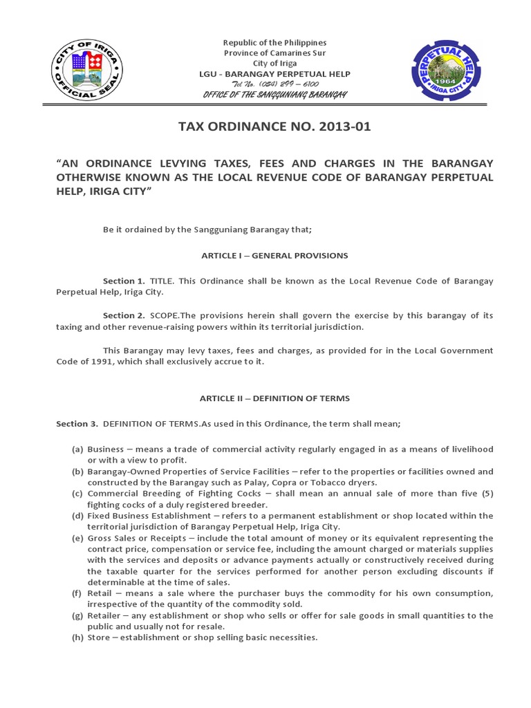 Reviewed 2012-01, Barangay Tax Ordinance (Local Revenue Code).docx ...