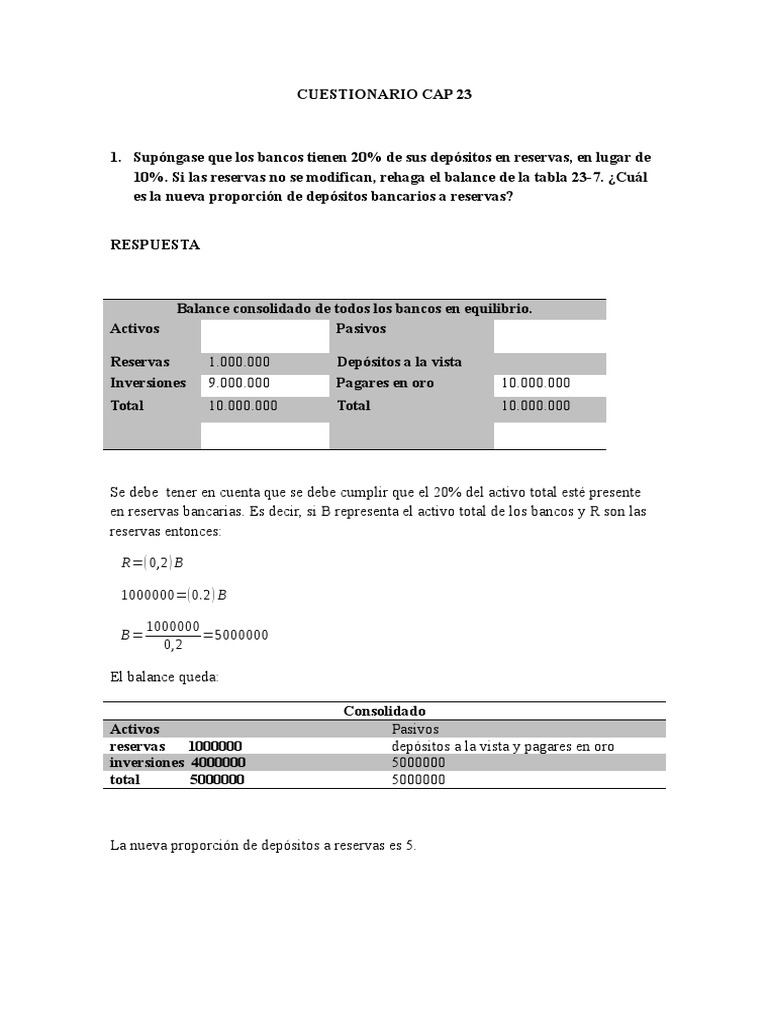 Cuestionario Cap 23 | PDF | Oferta de dinero | Bancos