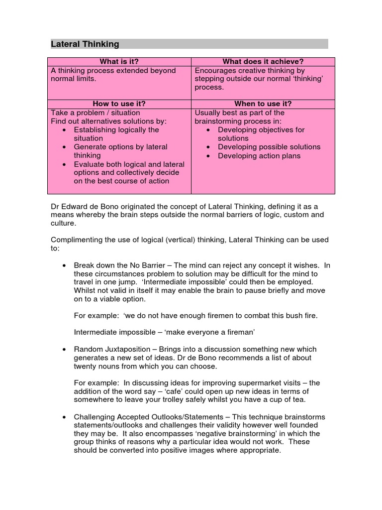 Lateral Thinking | PDF | Thought | Psychology