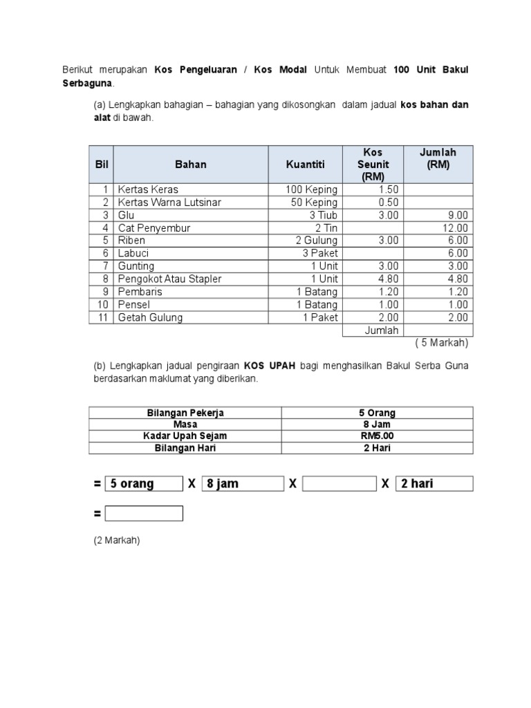 Berikut Merupakan Kos Pengeluaran | PDF