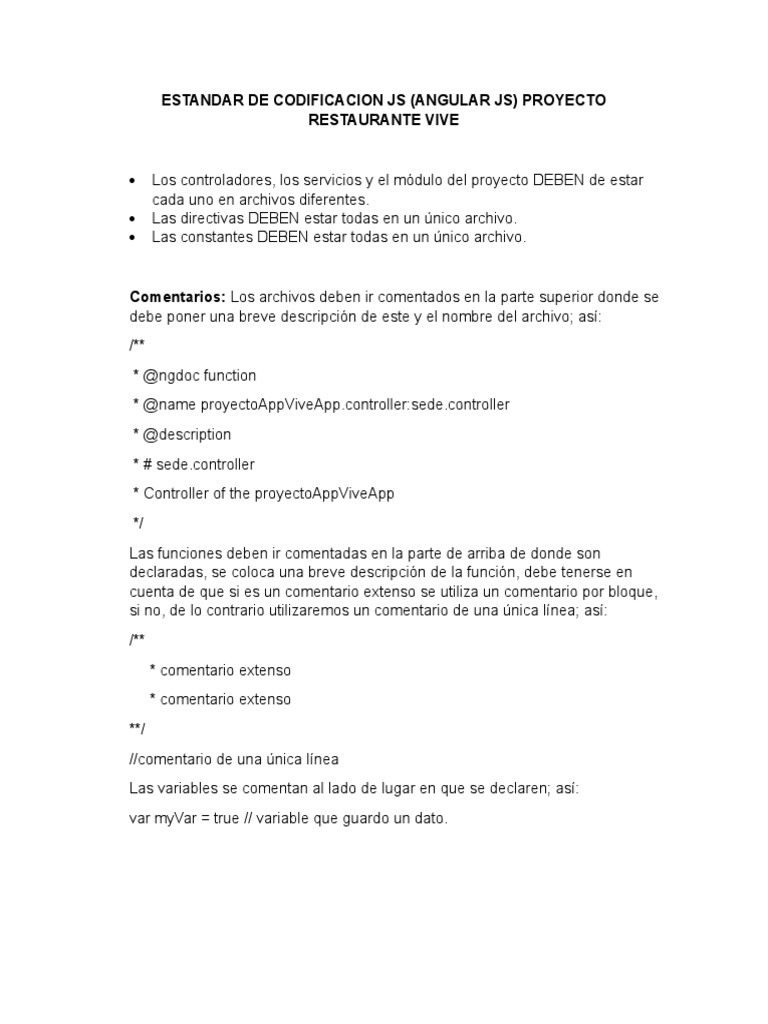 Estandar de Codificacion Js Proyecto Restaurante Vive | PDF | Protocolo de Transferencia de ...