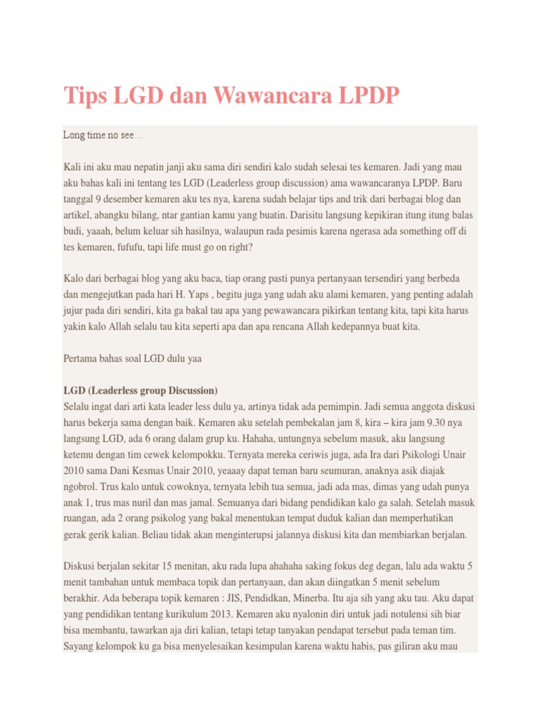 Tips LGD Dan Wawancara | PDF