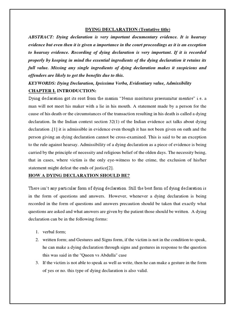 DYING DECLARATION - Docx No | Download Free PDF | Hearsay | Testimony