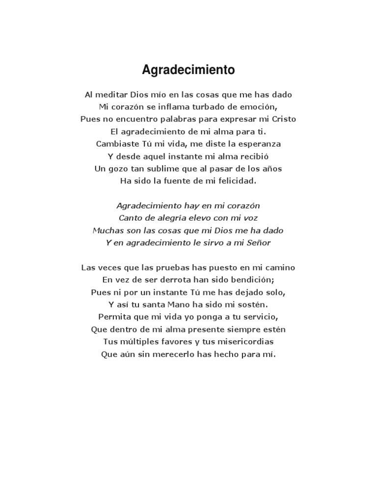 Agradecimiento Letra | PDF