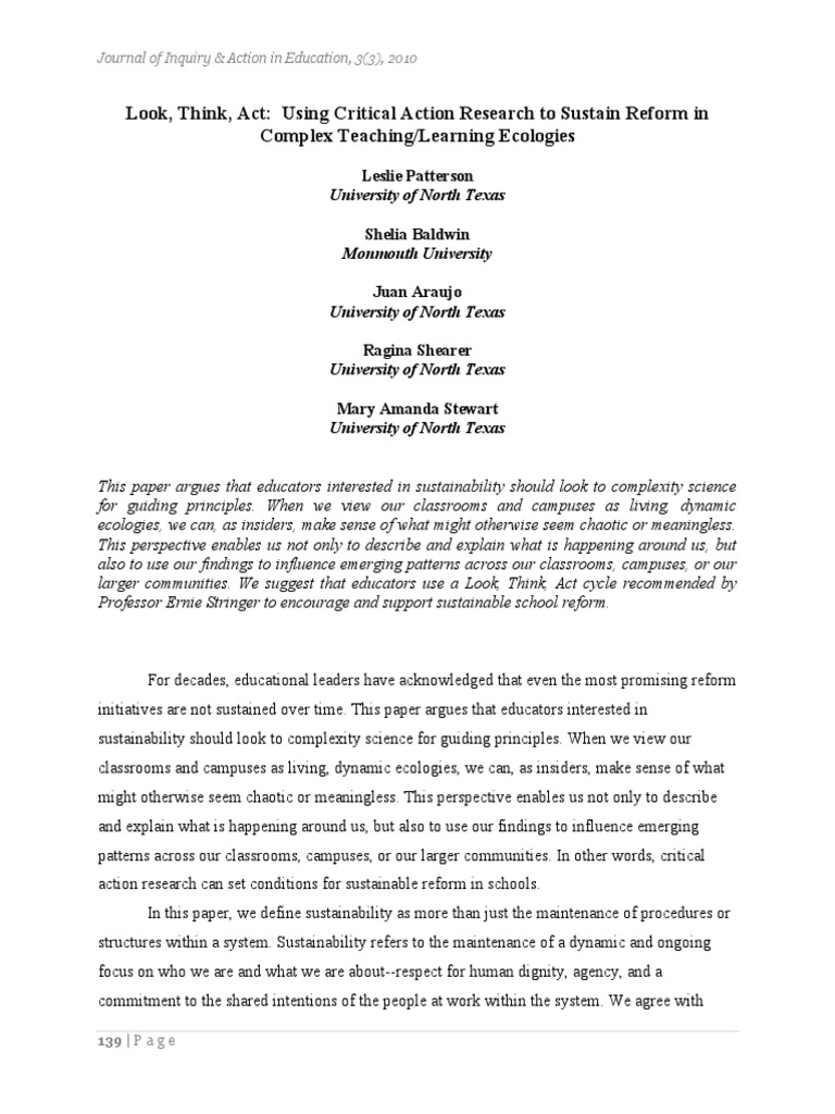 Look, Think, Act: Using Critical Action Research To Sustain Reform in ...