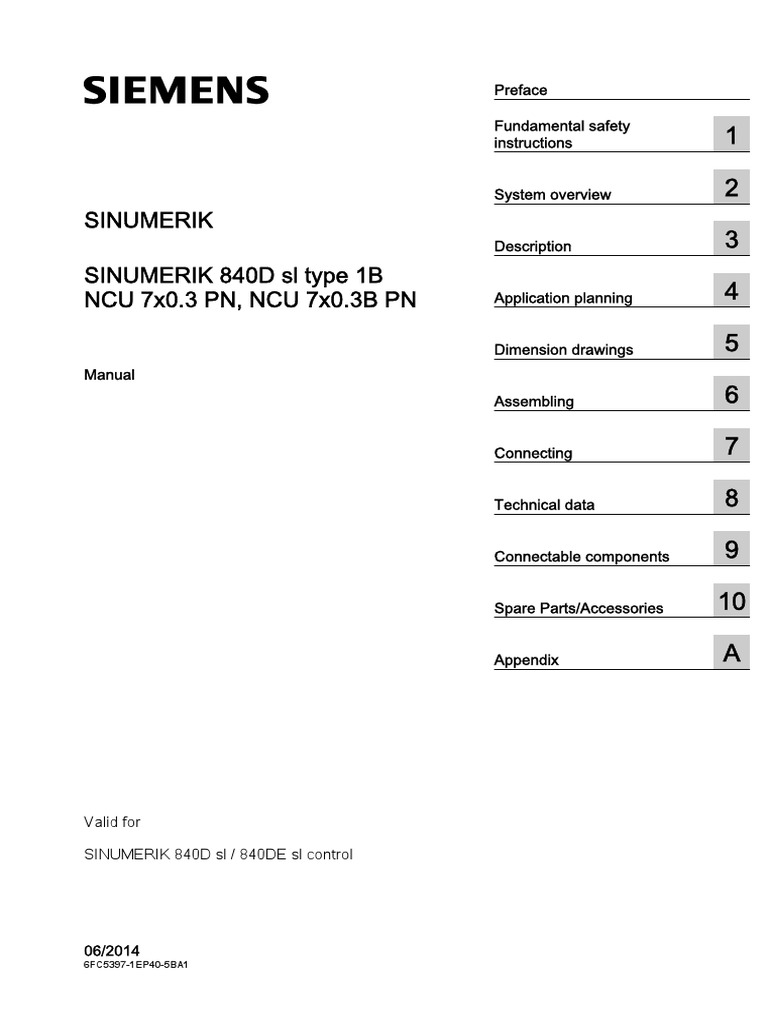 Sinumerik SINUMERIK 840D SL Type 1B NCU 7x0.3 PN, NCU 7x0.3B PN | PDF ...