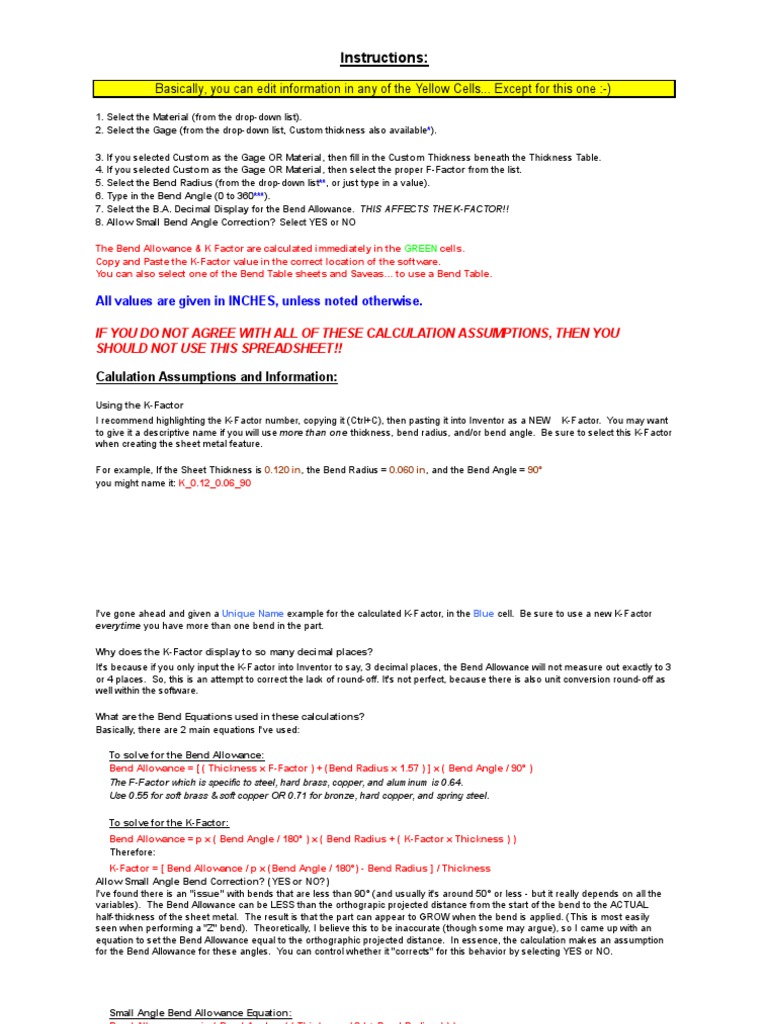 Bend Allowance K-Factor Calculator | PDF | Teaching Mathematics
