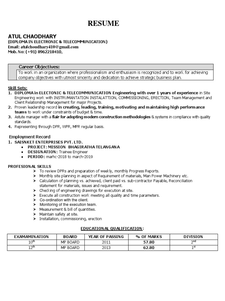 ATUL Resume | PDF | Engineering | Business