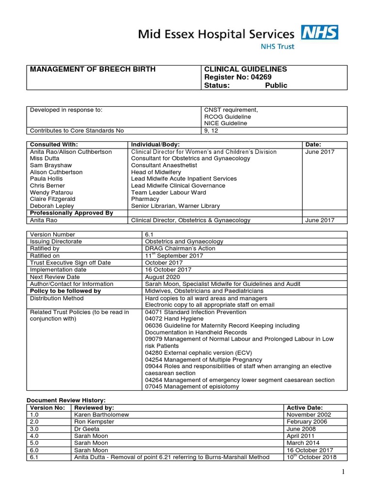 Management of Breech Birth 6.1 | PDF | Childbirth | Caesarean Section
