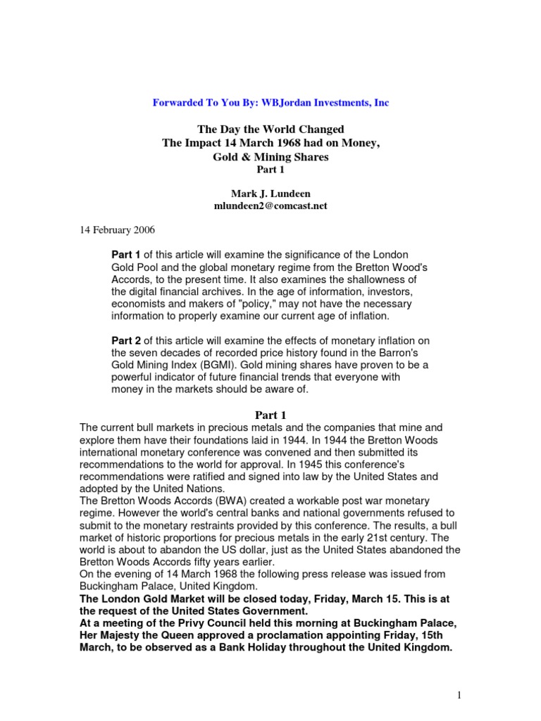 London Gold Pool Aftermath From Its Collapse | PDF | United States ...