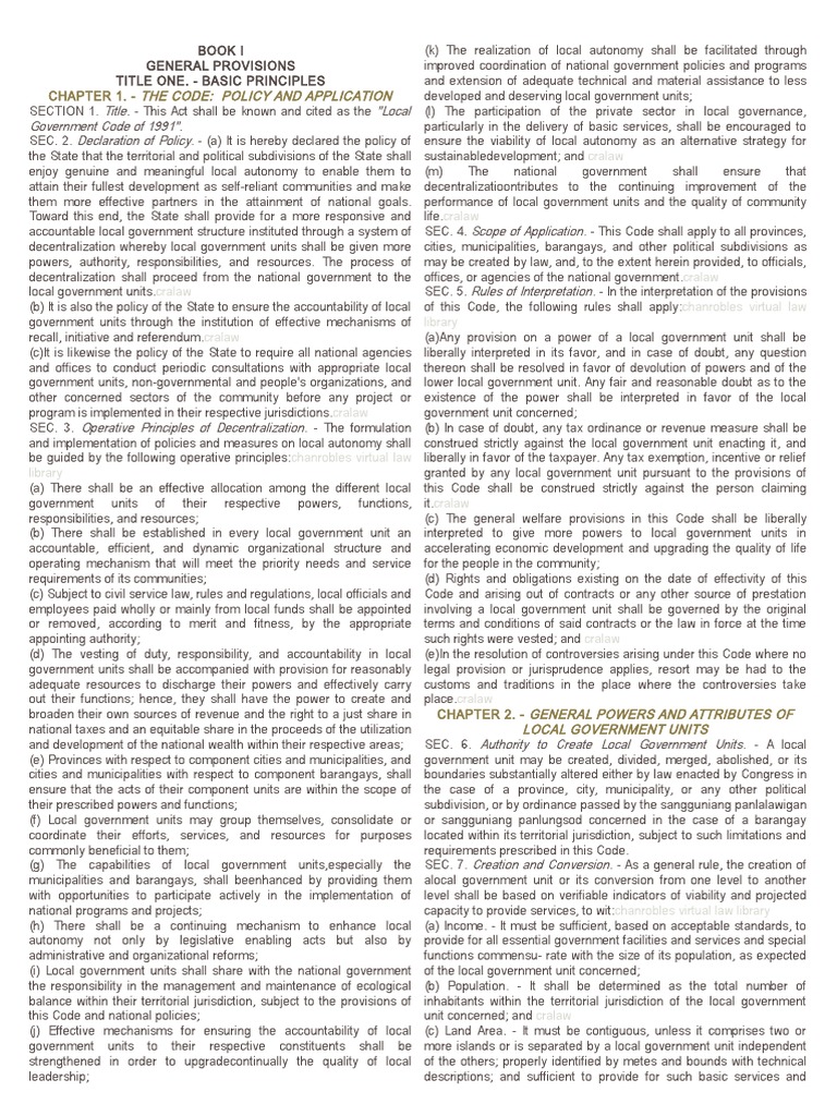 The Code: Policy and Application: Title "Local Government Code of 1991" Declaration of Policy ...