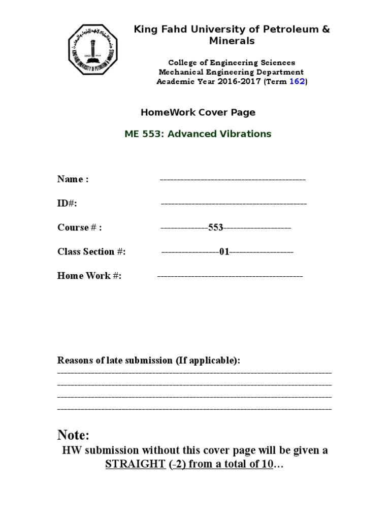 ME 553 Homework Cover Sheet | PDF