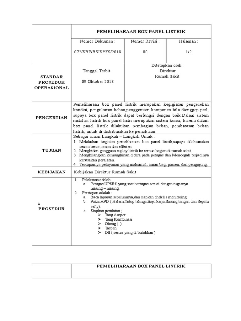 SOP Box Panel Listrik | PDF