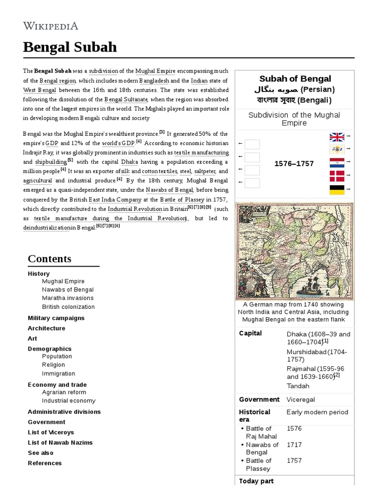 Bengal Subah PDF | Download Free PDF | Mughal Empire