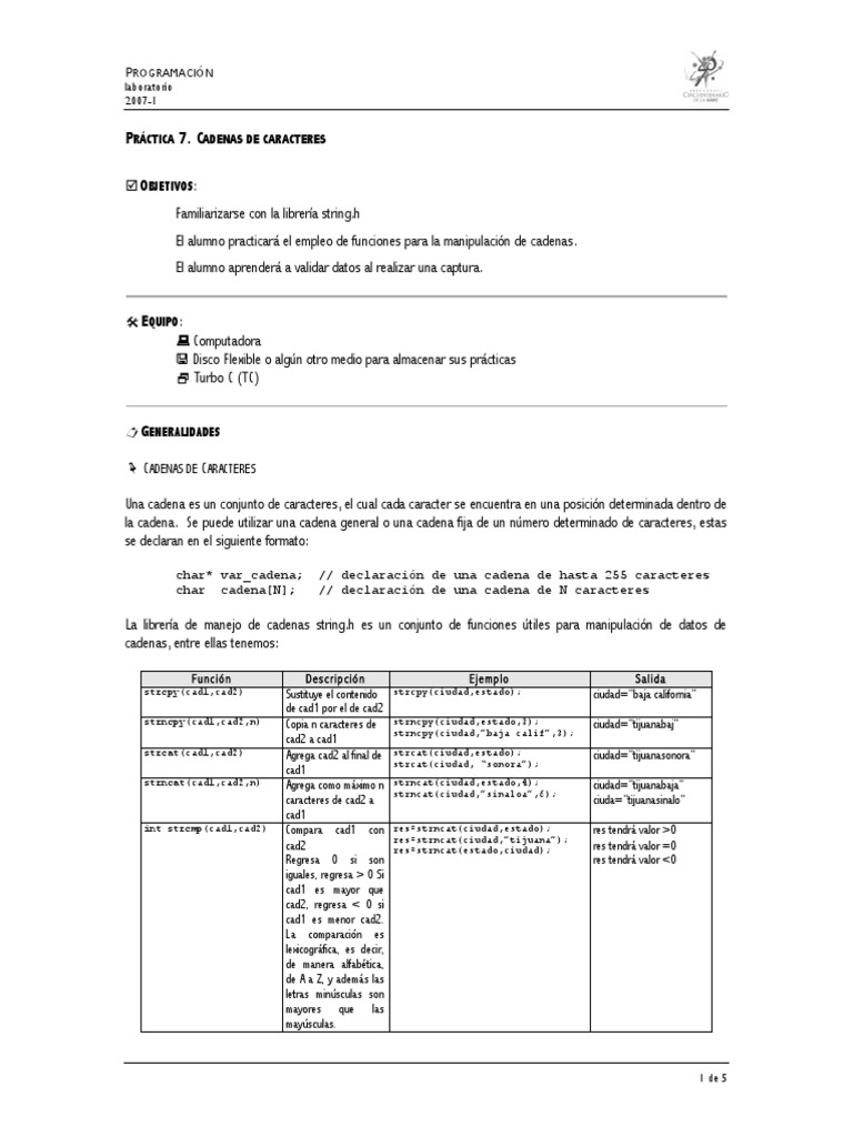 Funciones de La Libreria String PDF | PDF | Codificación de caracteres | Cadena (informática)
