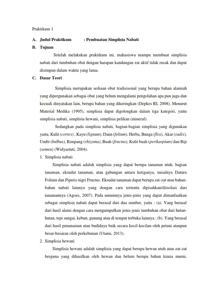Laporan Farmakognosi Pembuatan Simplisia | PDF