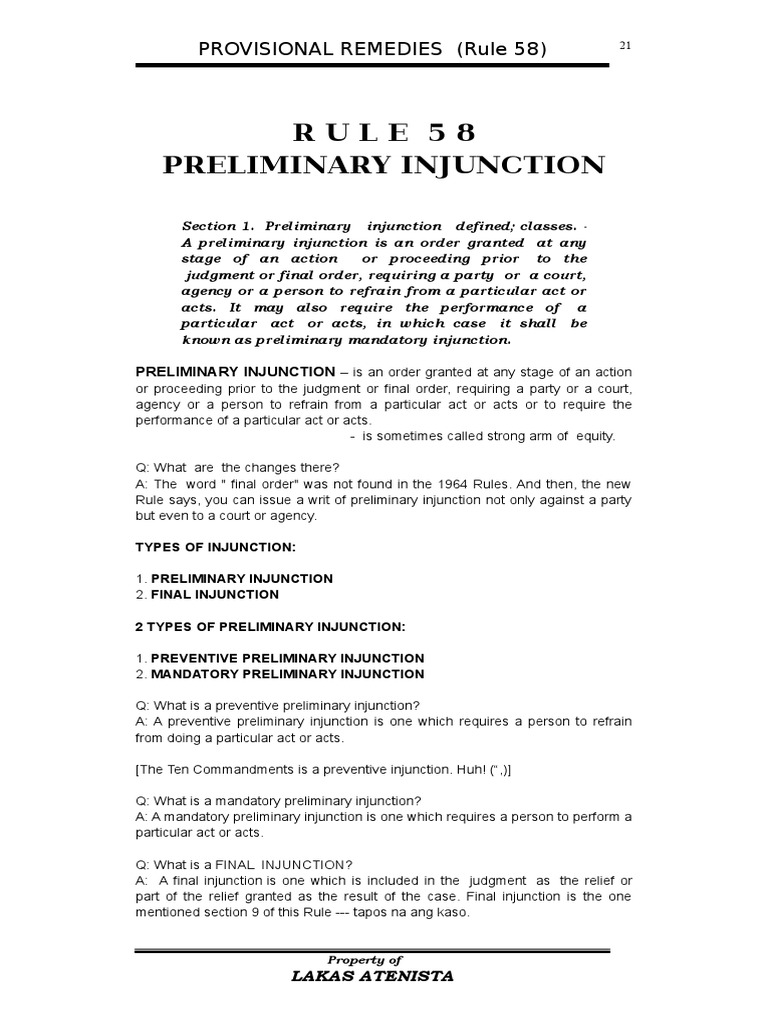 Rule 58 Preliminary Injunction | PDF | Injunction | Bail