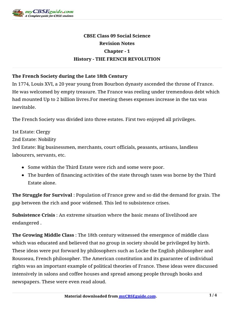 09 Social Science Key Notes History Ch1 The French Revolution | PDF ...