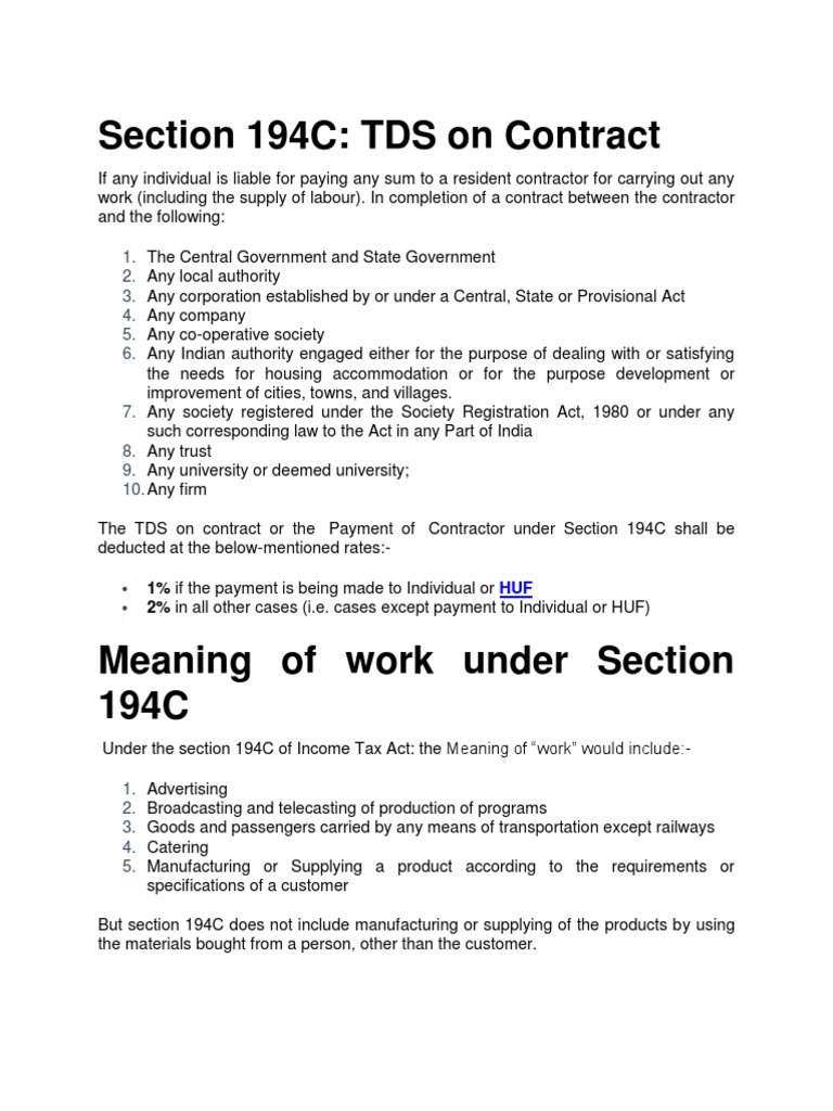 Section 194C: TDS On Contract | PDF | Income Tax In India | Payments