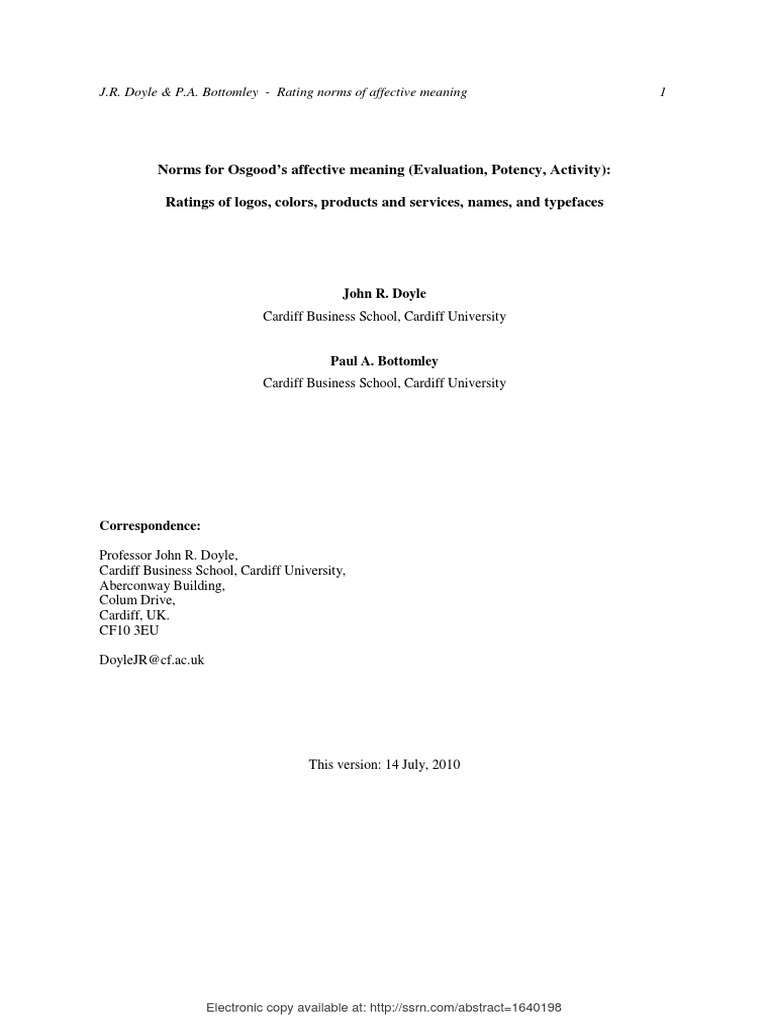 Norms For Osgood's Affective Meaning (Evaluation, Potency, Activity ...