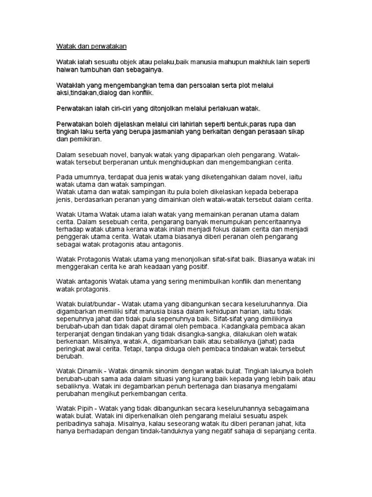 Nota Watak Dan Perwatakan | PDF
